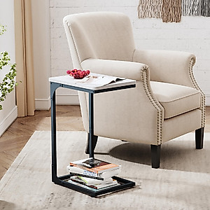 QEEIG C Table Side Table Set of 2 Living Room Sets C Shaped Couch Tray End Tables Modern, Black and White (017-30WB)