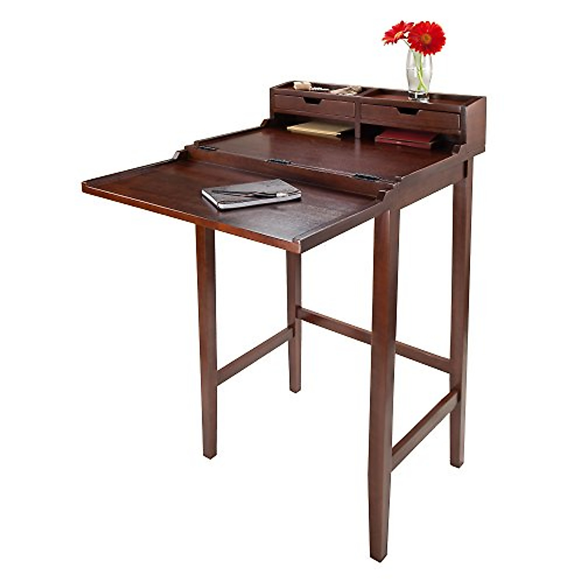 Winsome Brighton High Desk with 2-Drawer, Brown
