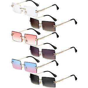 Weewooday 6 Pairs Rimless Rectangle Sunglasses for Women Men Vintage Chic Frameless Square Glasses Unisex Glasses Eyewear(Stylish Colors)