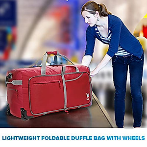Bago Rolling Duffle Bag with Wheels - 30" 100L Foldable Weekender Bag, Waterproof Travel Duffel Bag, Heavy Duty lightWeight Duffle Bag for Traveling, Rolling Duffel Bag with Wheels (Red)