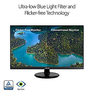ASUS 27” 1080P Monitor (VA27DQ) - Full HD, IPS, 75Hz, Speakers, Adaptive-sync/FreeSync™, Low Blue Light, Flicker Free, VESA Mountable, Frameless, HDMI, VGA, DisplayPort, Tilt Adjustable, BLACK