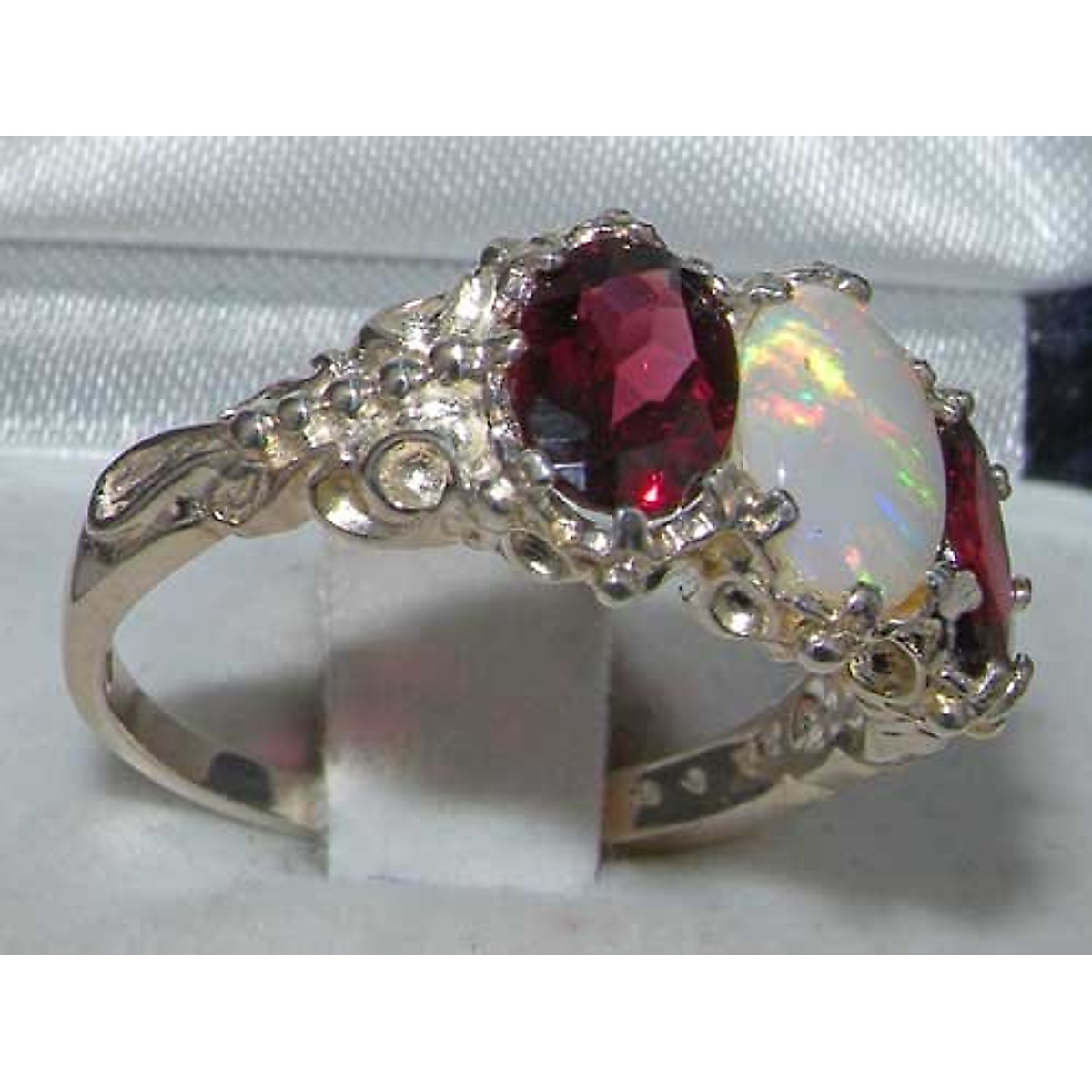 LetsBuyGold 925 Sterling Silver Real Genuine Opal and Garnet Womens Band Ring - Size 12