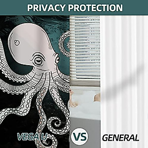VEGA U Octopus Shower Curtain for Bathroom, Sea Animal Themed Bath Decor with Hooks, 72x72 Inch