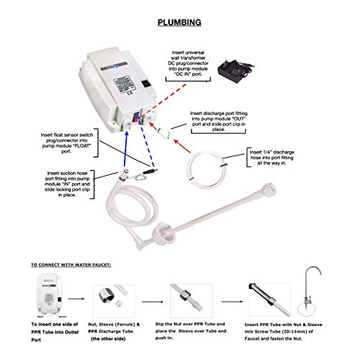 Water Dispenser 5 Gallon Bottle Water Pump System 60PSI for Fridge Ice Maker Faucet (12V Upgraded -Dual Inlet)