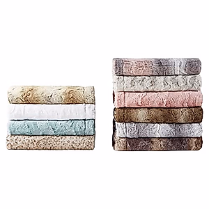 Madison Park Zuri Soft Plush Luxury Oversized Faux Fur Throw Animal Stripes Design, Faux Mink On The Reverse, Modern All Seasons Blanket for Bed, Sofa Couch, Office, Tan, 60x70"