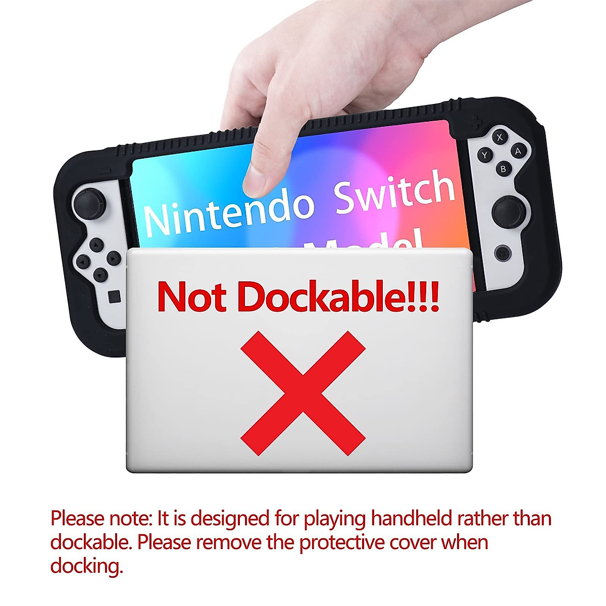 Teyomi Silicone Case for Nintendo Switch OLED with 2 Game Cards Slots, [Kids Friendly] Shockproof Protective Cover with Tempered Glass Screen Protector, Ergonomic Grip Case for Switch OLED, Black