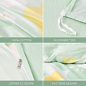 SAPHREAS California King Size Green Floral Duvet Cover Set 4pcs Comforter Cover Set with Fitted Sheet 1 Duvet Cover 98"x104" 1 Fitted Sheet 2 Pillow Shams(No Comforter)