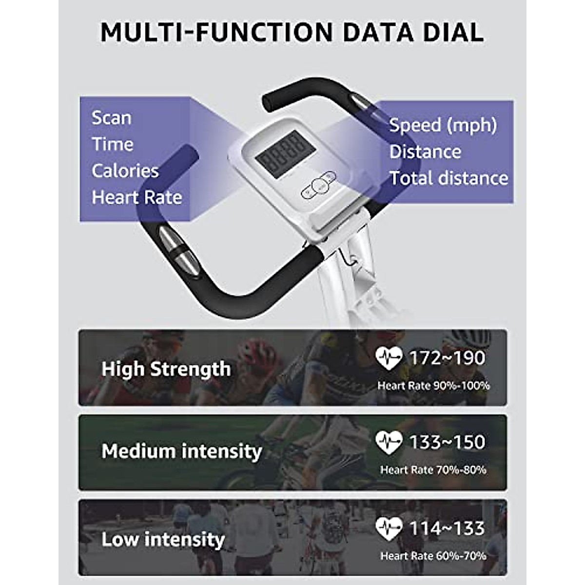 KURONO Stationary Exercise Bike for Home Workout | 4 IN 1 Foldable Indoor Cycling Bike for Seniors | 300 LB Capacity More Magnetic Resistance Seat Backrest Adjustments - White