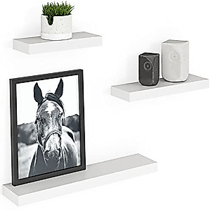 Ballucci Modern Floating Shelves for Wall, Set of 3 Wood Wall Mount Ledges for Living Room, Bedroom, Nursery, Bathroom, Kitchen, 12", 16", 24" - White