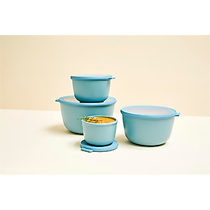 MEPAL, Cirqula, 4 Multi Food Storage and Serving Bowls with Lids, Food Prep Containers, Deep, Nordic Blue, (500ml|17oz), (1000ml|34oz), (2000ml|68oz), (3000ml|101oz), 1 Set