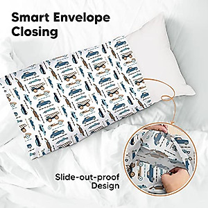 KeaBabies Toddler Pillowcase for 13X18 Pillow - Organic Toddler Pillow Case for Boy, Kids - 100% Natural Cotton Pillowcase for Miniature Sleepy Pillows - Pillow Sold Separately (Vroom)