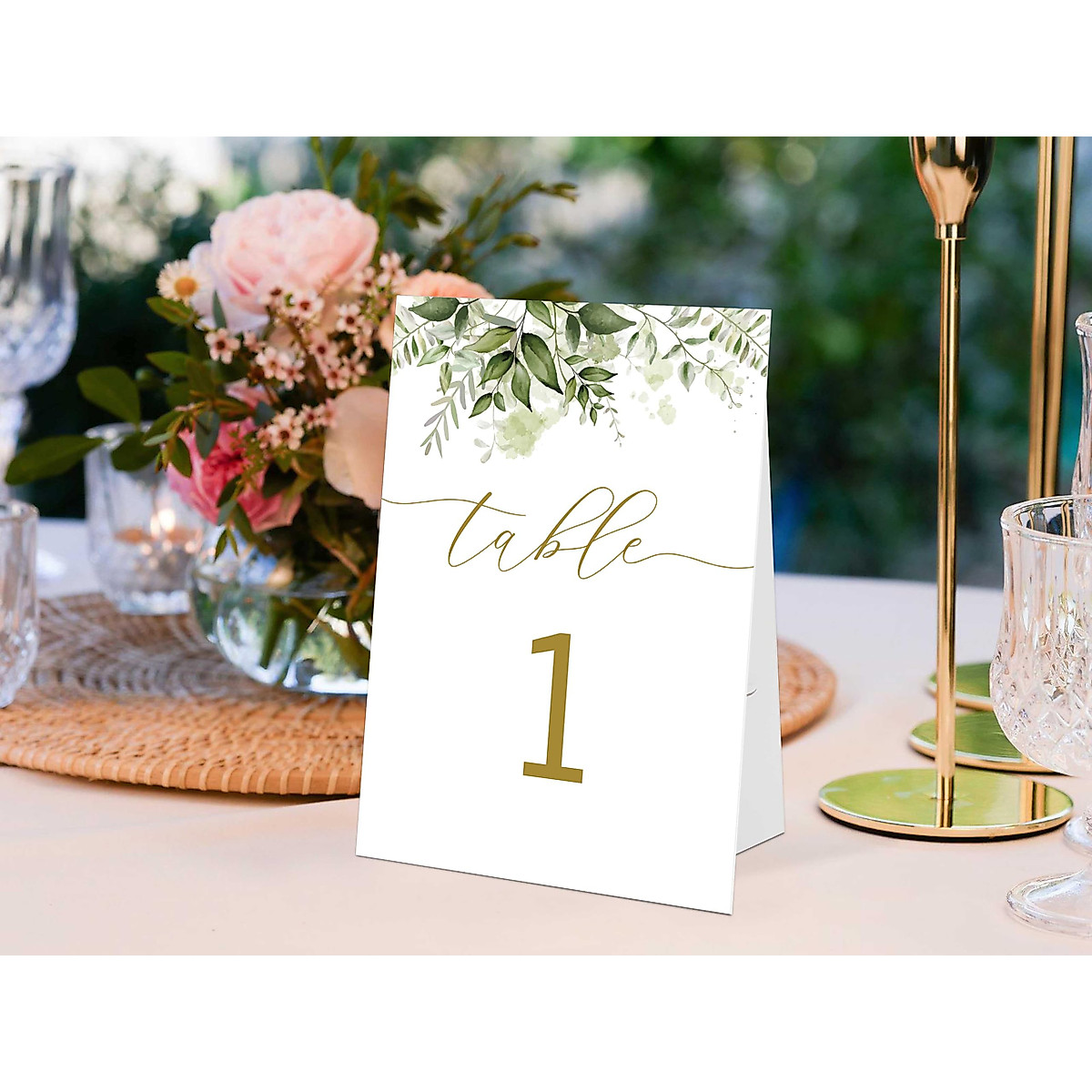 Muruseni Wedding Table Numbers 1-20, Green Leaves Wedding Decor, 4x6 Standing Sign Self-Standing Table Numbers for Bridal Showers, Baby Showers, Special Event, Reception & Decorations