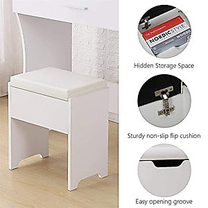 Titoni Vanity Table Set with Lighted Mirror - Makeup Vanity with Lights, Adjustable Brightness, Large Drawer Sturdy Wood Vanity, White 80x40x140cm
