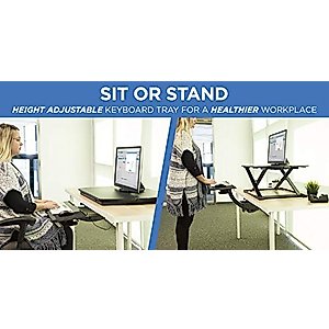 Mount-It! Sit Stand Keyboard Tray, Height Adjustable Under Desk Keyboard and Mouse Drawer, Full Motion Standing Design with 13.4 Inches of Vertical Adjustment, 26.5 in Wide Platform