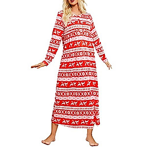 Ekouaer Women's Christmas Nightgown Long Sleeve Modest Nightshirt Warm Cotton Sleepshirt for Women Sleepwear