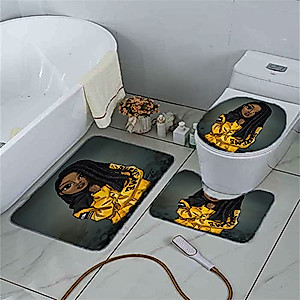 TIMYCA Black African Girl Bathroom Sets with Shower Curtains and Rugs, Toilet Lid Cover, Bath Mat, Inspirational Quote African Shower Curtain Set with Hooks, Waterproof Bathroom Shower Curtain Sets