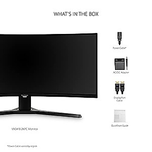 ViewSonic OMNI VX3418-2KPC 34 Inch Ultrawide Curved 1440p 1ms 144Hz Gaming Monitor with Adaptive Sync, Eye Care, HDMI and Display Port