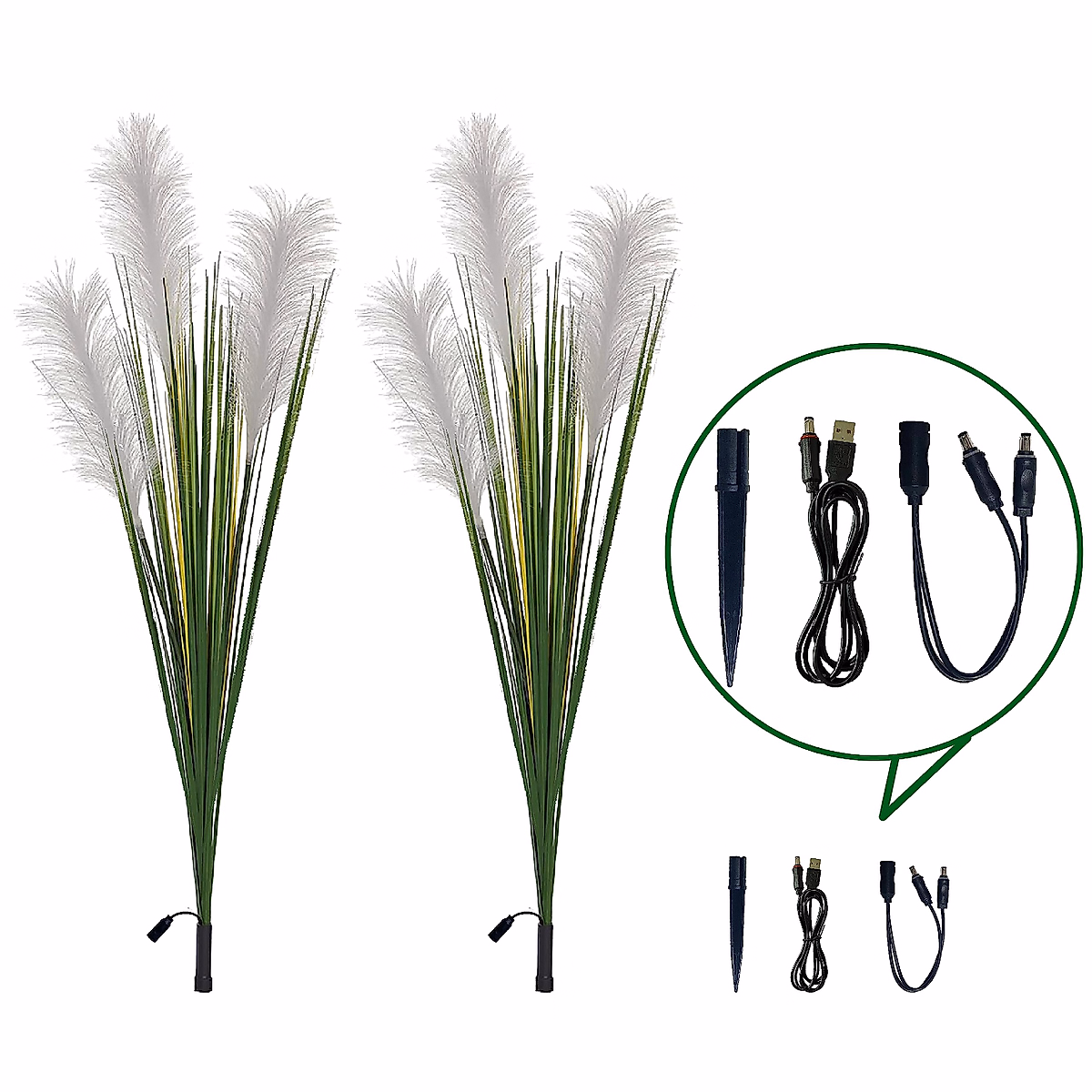 Fake Plants Artificial Plants Reed Greenery Flowers，Pampas Grass Suitable for Office, Home Floor Indoor and Outdoor Decoration LED Lighting (2 Packs)