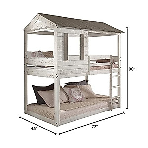 Acme Furniture Cabin-Like Twin Wooden Bunk Bed, 77" x 43" x 90"H, Rustic White