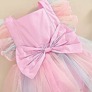Mubineo Baby Girl Ruffle Rainbow Tulle Tutu Bowknot Princess Romper Dress (Pink, 18-24 Months)