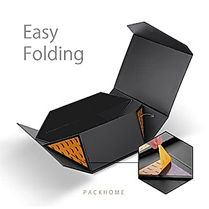 PACKHOME 5 Gift Boxes 9x6.5x3.8 Inches, Groomsman Boxes, Rectangle Collapsible Boxes with Magnetic Lids for Gift Packaging (Matte Black, Grain Texture)