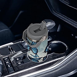 STVNKML 30 Oz Tumbler with Handle And Straw, Blue Butterfly Leakproof Stainless Steel Water Bottle for Hot & Cold Drinks 24 Hours, Car Cup Holder Friendly, Travel Mug for Home, Office, Gym