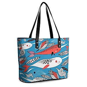 Womens Handbag Whale Pattern Leather Tote Bag Top Handle Satchel Bags For Lady