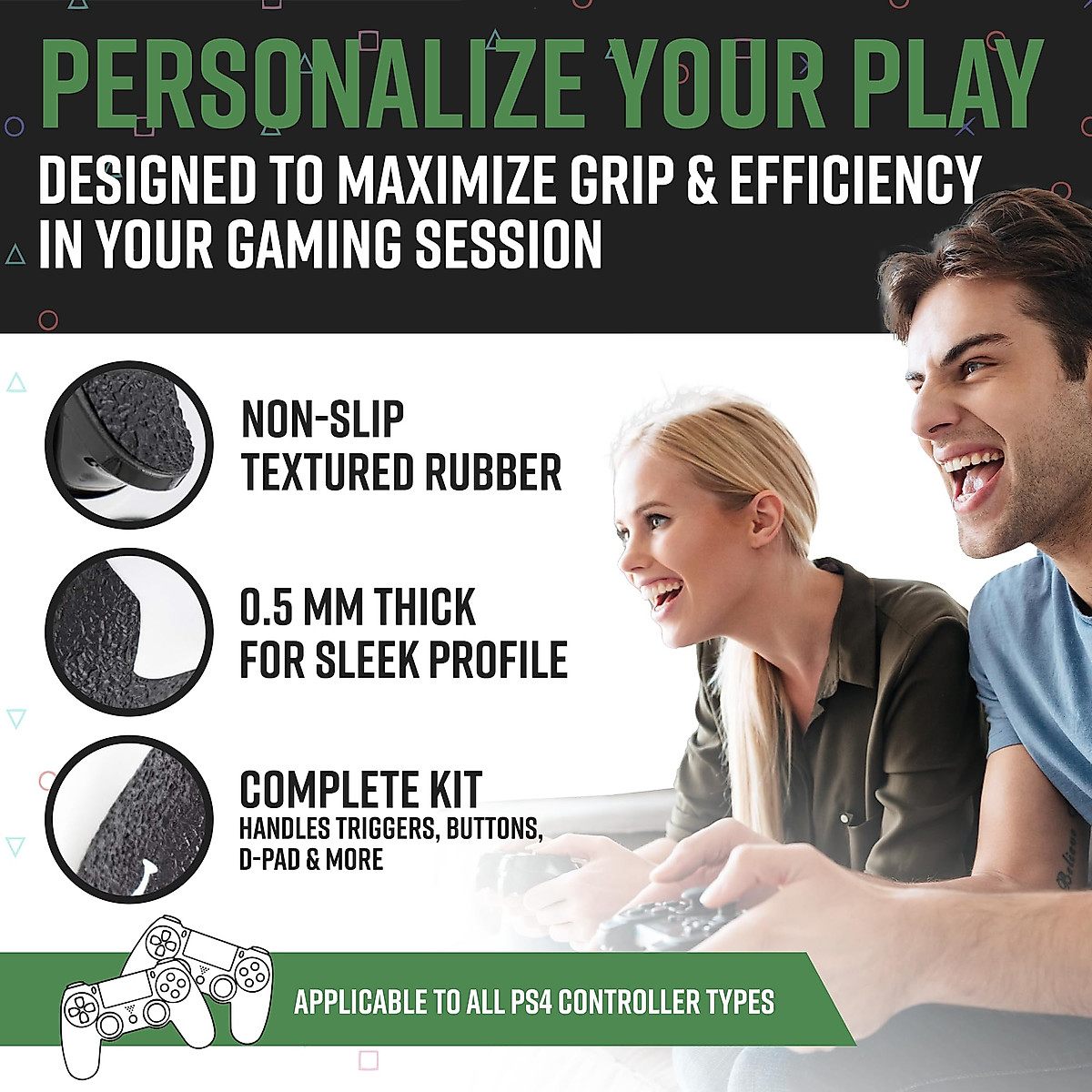 PS4 Controller Grip, 24 Pcs Black Textured Non-Slip Rubber PS4 Controller Grips Stickers, Perfectly Fit to Any Handles, Trigger Buttons & D-pad, Sweat Resistant to Enhance Gaming Control, 2pk