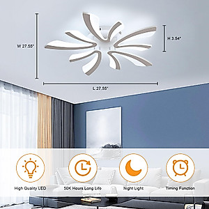 Goeco Modern Ceiling Light, 27.5'' Dimmable LED White Acrylic V-Shaped Flush Mount Ceiling Lights, 3000K/4000K/6500K with Remote Control Ceiling Light Fixture for Living Room, Dining Room, Bedroom