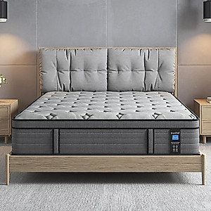 Slecofom 14 Inch Queen Mattress, Firm Hybrid Queen Size Mattress in a Box, Pressure Relief Cool Gel Memory Foam, Breathable Knitted Cover, Pocket Spring with Motion Isolation, Fiberglass-Free