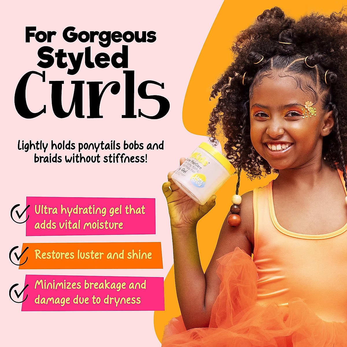 CurlyKids Curly Gel Curl Moisturizer - Hydrating Styling Gel for Kids Curly and Wavy Hair - Frizz Control, Shine Boost, Sulfate & Paraben-Free Formula | Effortless Hold Perfect for Ponytails, Bobs
