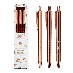 Jot & Mark Metallic Rose Gold Pen Set | Three Pens in Foil Printed Gift Box (3 ball-point pens)