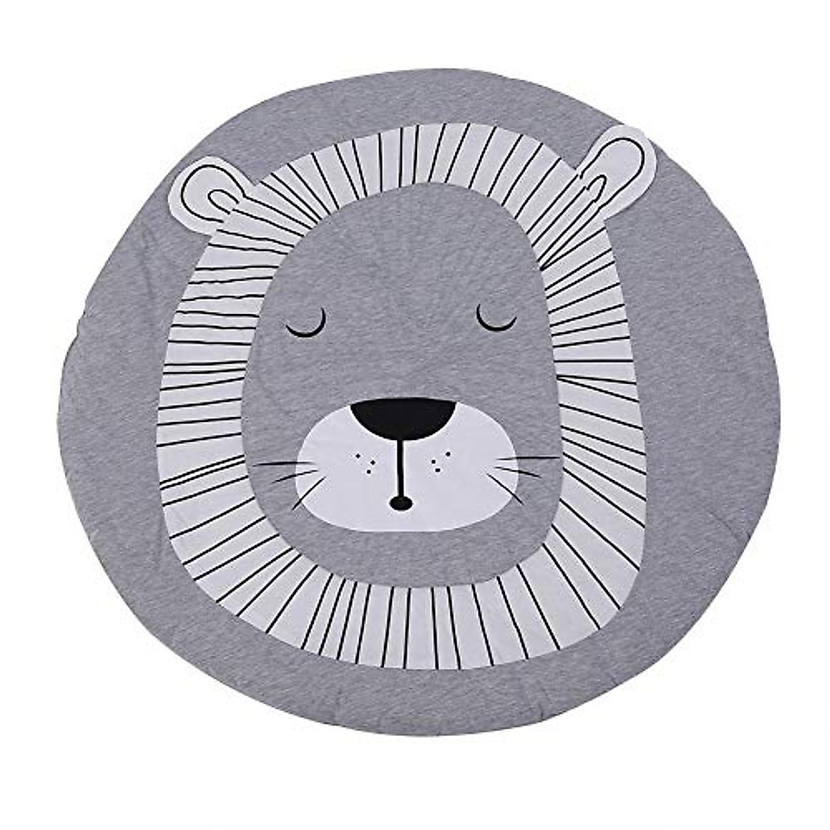 Cartoon Round Animal Pattern Play Rugs Soft Cotton Baby Toddler Play Mat Crawling Blanket for Baby Girl Boy Bedroom Decor (Gray Lion)