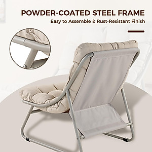 Grand patio Outdoor Lounge Chair with Ottoman Comfy Sling Recliner Chair with Puffy Cushion Samba Modern Patio Furniture Set for Porch Deck Garden Champagne Gray