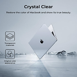 EooCoo Compatible with New MacBook Air 13.6 inch Case 2022 A2681 M2 Chip with Retina Display，Plastic Hard Shell Case + TPU Keyboard Skin Cover + Polishing Cloth + Screen Protector - Crystal Clear