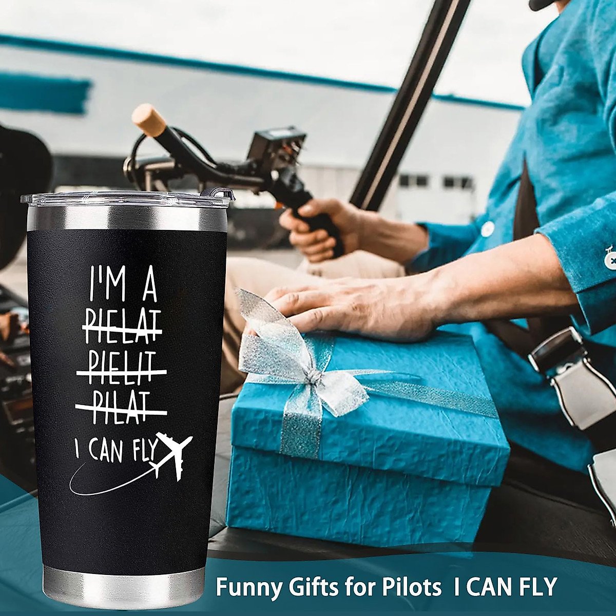 EchoMaven Pilot Gifts for Men,Women - Aviation Gifts for Pilots Men - Gifts for Pilots Men Women - Plane Gifts for Men - Cool Gifts for Pilots - Pilot Tumbler 20oz - I CAN FLY