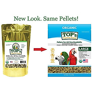 TOP's Parrot Food Pellets Hookbills, Small, Medium and Large Parrots - Non-GMO, Peanut Soy & Corn Free, USDA Organic Certified - 4 lb / 1.81 kg