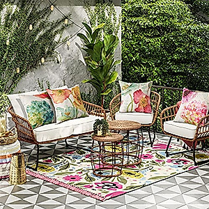 Artscope Set of 4 Waterproof Throw Pillow Covers 18x18 Inches, Hydrangea and Lotus Pattern Decorative Cushion Covers, Perfect to Outdoor Patio Garden Living Room Sofa Farmhouse Decor