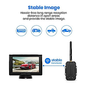 AUTO-VOX M1W Wireless Backup Camera with Stable Signal, Car Back Up Camera Systems with Super Night Vision (6 LEDs) HD Monitor Reverse Camera for Truck, Trailer, RV, Camper