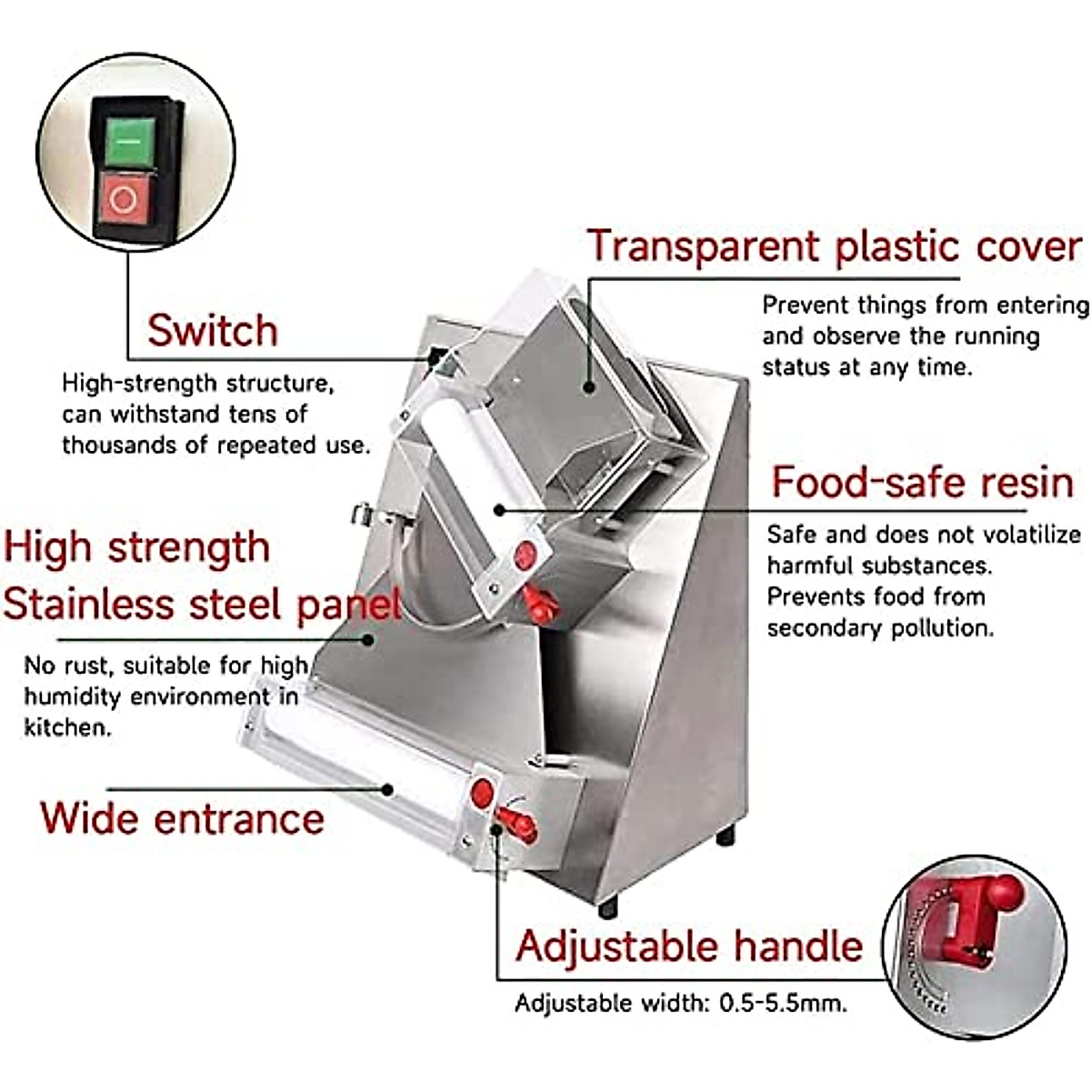 Pizza maker, Automatic Commercial Dough Press Machine, Electric Pizza Dough Making, Pizza Roller Sheeter Pasta Maker 5s/ Dough (Size : 15.7inches)