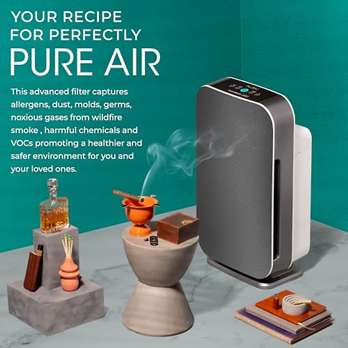 Alen Air Purifier BreatheSmart Flex HEPA w/ VOC/Smoke Filter - 1400 Sq. Ft - Perfect for Bedrooms - Captures Allergens, Dust, & Mold + VOCs & Smoke