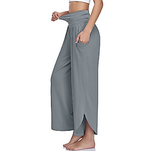 UEU Women's Wide Leg Yoga Pants High Waisted Comfy Dance Sweatpants Loose Casual Soft Lounge Joggers for Women with Pockets (Mid Gray, M)