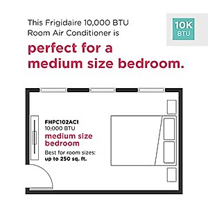 Frigidaire FHPC102AC1 Portable Room Air Conditioner, 10,000 BTU with Multi-Speed Fan, Dehumidifier Mode, Built-in Air Ionizer, Easy-to-Clean Washable Filter, in White