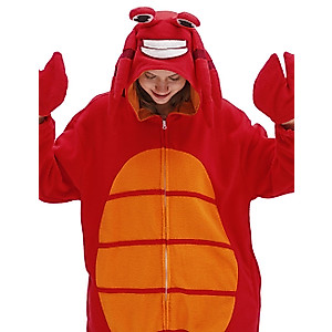 Crab Onesie Adult Red Crab Pajamas Animal Pajamas Halloween Cosplay Costume Polar Fleece Sleepwear Homewear