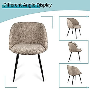 Homtique Modern Dining Chairs Set of 2, Upholstered Sherpa Accent Chair, Leisure Chair with Armrest and Black Metal Legs, Comfy Side Chair Armchair for Kitchen Dining Living Room Vanity (Light Brown)