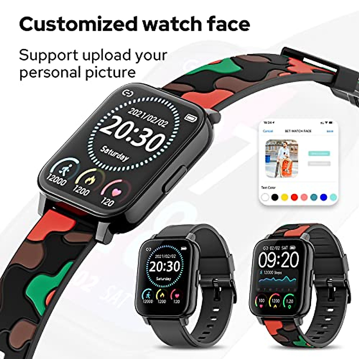 ZKCREATION Smart Watch for Women Men, Smart Watch for Android Phone, 1.69" Touch Screen Fitness Tracker, Lady Digital Watch, Smart Watch with Blood Pressure Monitor