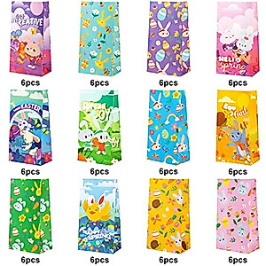 JOYIN 72 Pcs Easter Goodie Paper Bags, Flat Bottom Candy Bags for Kids Eggs Hunt, Easter Party Supplies Treat Bags