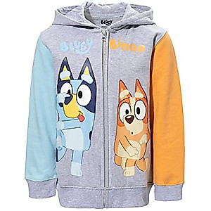 Bluey & Bingo Toddler Boys Fleece Zip-Up Raglan Hoodie Grey 4T