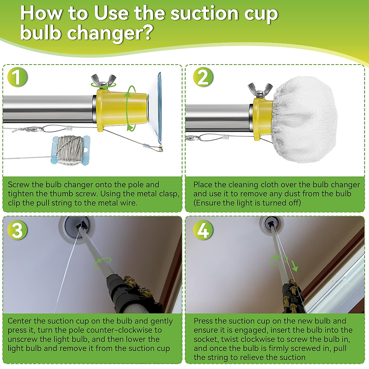 Dreyoo 3 Piece Set Light Bulb Changer, Standard Incandescent Bulb, Floodlight Bulb Changer and Suction Cup Light Bulb Changer Compatible with Standard Threaded Extension Pole (Pole Not Included)