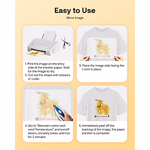 Hiipoo 10pc Light Heat Transfer Paper 8.5x11" Iron-on Transfer Paper for T-Shirt Sheets Printable and Washable Transfer Paper for Inkjet Printer